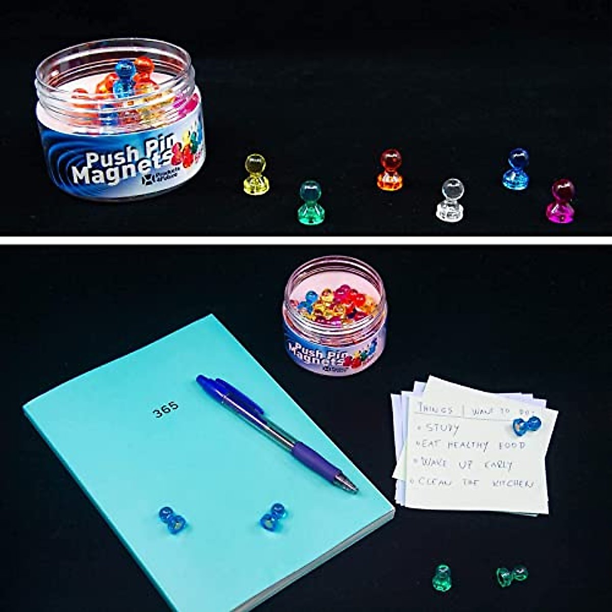 56 Colorful Magnets for whiteboard | 7 Assorted Color Strong Push Pin Magnets | Perfect Magnetic Push Pins to use as Refrigerator Magnets, Whiteboard Magnets, Classroom Magnets, Office Magnets