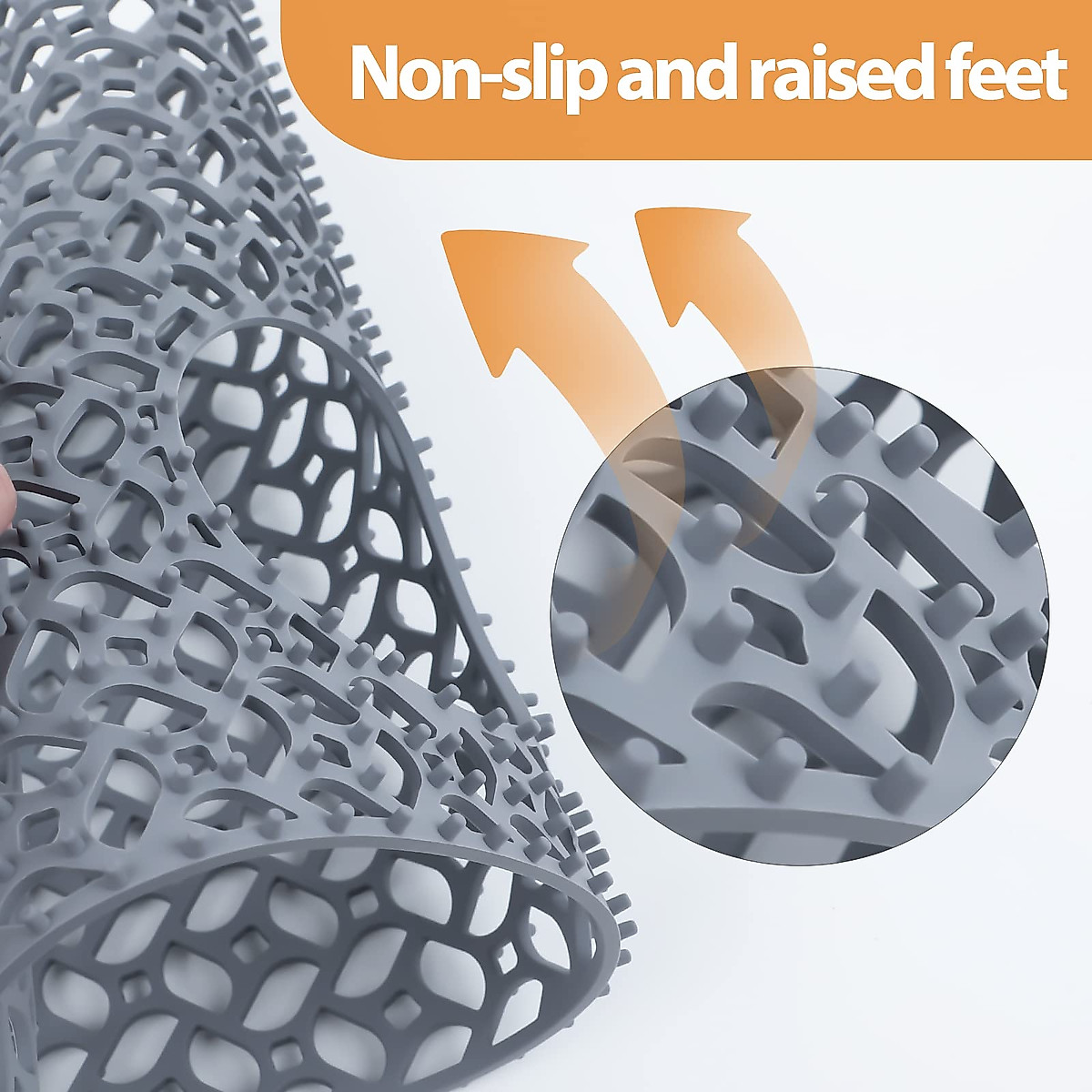 JUSTOGO Silicone Sink Protector, Rear Drain Kitchen sink mat Grid Accessory, 1 PCS Grey Non-slip Heat Resistant sink mats for Bottom of Farmhouse Stainless Steel Porcelain Sink (19.25 ''x 14 '')