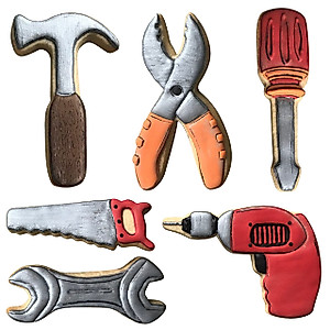 LILIAO Cookie Cutters Construction Tools Cookie Cutter Set, 6 Pcs, Hammer, Wrench, Screwdriver, Pliers, Electric Saw and Drill, Stainless Steel