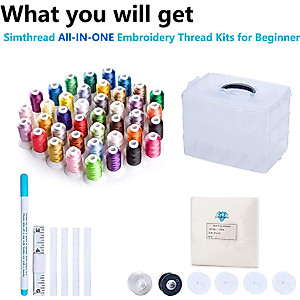 Simthread [Anti-Tangle] Embroidery Thread Kit with Organizer Box, All-in-one 40 Colors 100% Polyester Sewing Thread, Compatible for Brother Babylock Janome Embroidery Machine