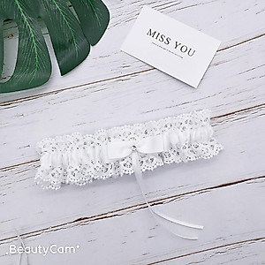 Lace Wedding Garters for Bride with Bow Stretch Prom Leg Garter for Women Girls (White)