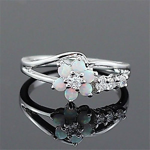 Odysseyy 925 Silver Ring Flower Daisy Fire Opal Women Engagement Wedding Party Size 6-10 (8)