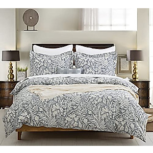 DAUAOTO King Size Duvet Cover Set - 104"X90" Cover + 2 Pillow Shams, Cotton Bedding Sets, Bluish Gray Botanic Pattern