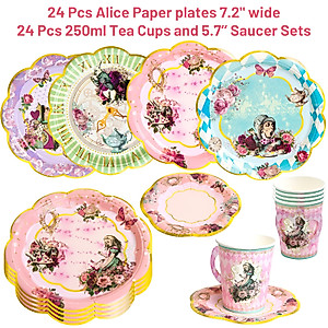 Alice and Wonderland Paper Plates and Cups Paper Saucers Mad Hatter Tea Party Alice Party Decorations Decor Baby Shower Birthday Favor Supplies