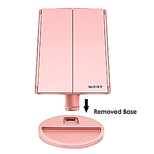 WEILY Lighted Vanity Makeup Mirror 1x/2x/3x Magnification Trifold with 36 LED Lights Touch Screen and USB Charging, 180 Degree Adjustable Stand for Countertop Cosmetic Makeup Mirror(Rose Gold)