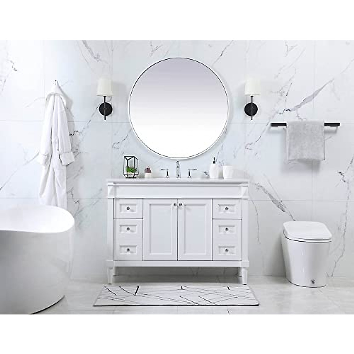 Elegant Decor Indoor Modern Under Sink Bathroom Fixtures Storage Organizer Cabinet 48 inch Single Bathroom Vanity - White