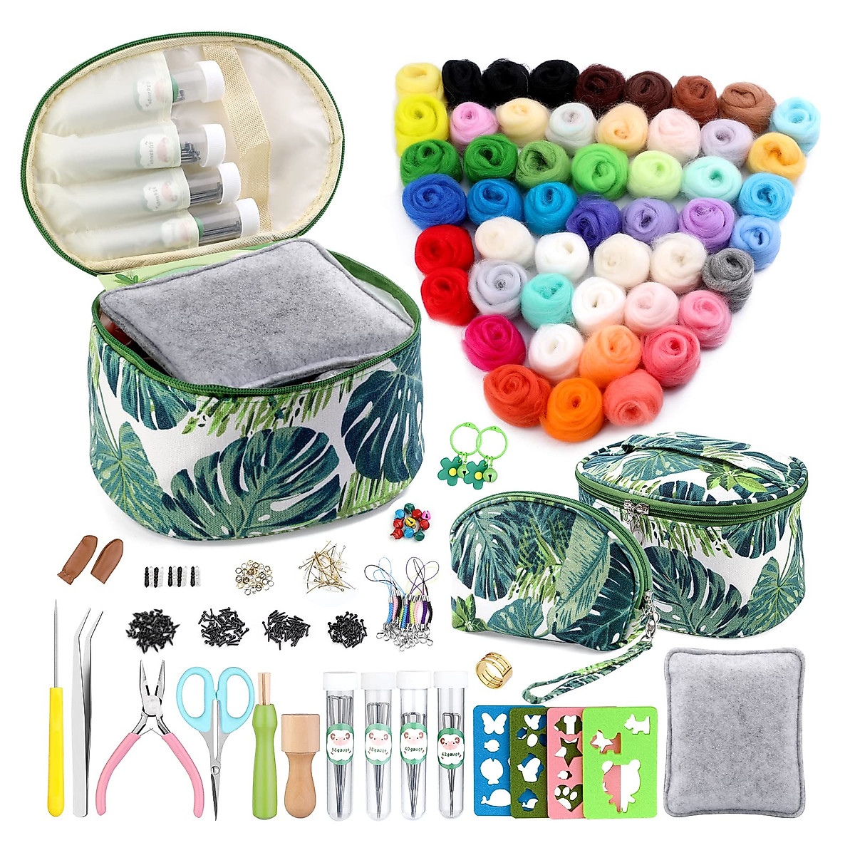 304PCS Needle Felting Kit with 2 Exquisite Storage Bags, Wool Roving 50 Colors Set, Needle Felting Starter Kit, Needle Wool Felting Tools Kit, Wool Felt Tools for Felted Animal Needle Felting Supplies