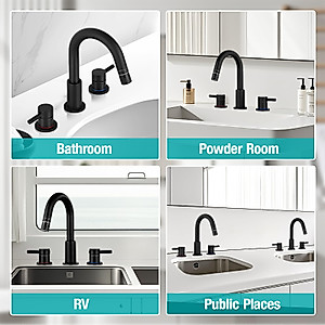 LTUBDI Bathroom Faucets for Sink 3 Hole 8 Inch Widespread Bathroom Sink Faucet Matte Black Pull Down Bathroom Faucet 2 Handle with Pop-up Drain