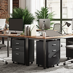 DEVAISE 3 Drawer Wood Mobile File Cabinet, Rolling Filing Cabinet for Letter/A4 Size, Black