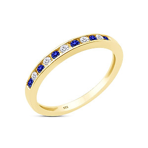 Round White Natural Diamond & Simulated Blue Sapphire Half Eternity Engagement Wedding Band Ring In 14K Yellow Gold Over Sterling Silver For Women (Clarity I2-I3, Color : I-J, 0.23 Cttw) Ring Size-6