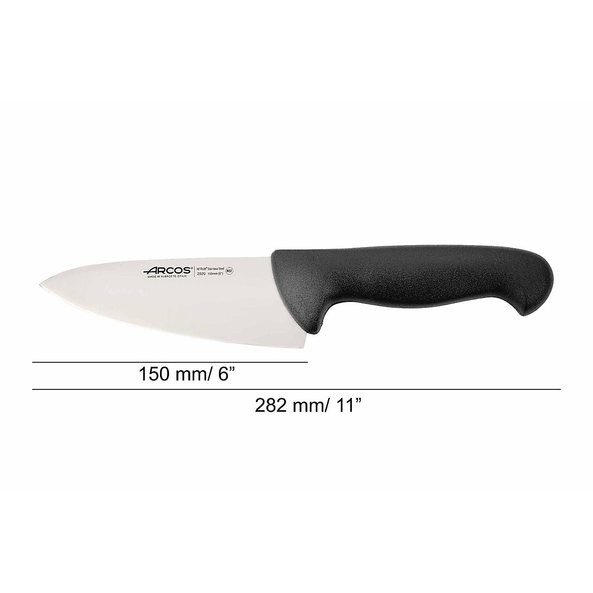 ARCOS Chef Knife 6 Inch Nitrum Stainless Steel and 150 mm blade. Professional Multipurpose Cooking Knife. Ergonomic Polypropylene Handle. Series 2900. Color Black