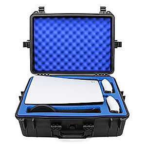 CASEMATIX Hard Shell Travel Case Compatible with PlayStation 5 Console, Controllers, Games and Accessories - Waterproof PS5 Carrying Case with Customized Foam for Both Standard and Digital Editions