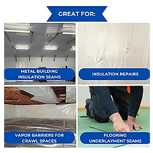 BlueTex Insulationㅤ 3" Wide x 180' Long White Vapor Barrier Seam Tape - 1 Roll, Waterproofing & Great for Crawlspaces, Insulation Repairs, Underlayment Seams, Metal Building Insulation Seams