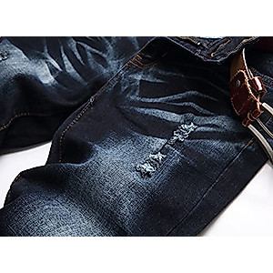 JUNBAOSS Men's Ripped Distressed Destroyed Straight Fit Washed Denim Jeans Mens Ripped Jeans Skinny Jeans for Men Slim Fit Distressed Black Ripped Jeans for Men