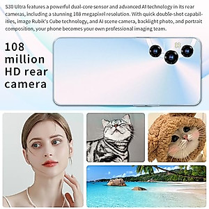 RAYPUR Cell Phone S30 Ultra 7.0HD Android13 5G Phone 8GB 256GB Smartphone 6800mAh 108MP Face Unlock NFC Snapdragon 8 Gen2 Mobile Phones,White-256GB