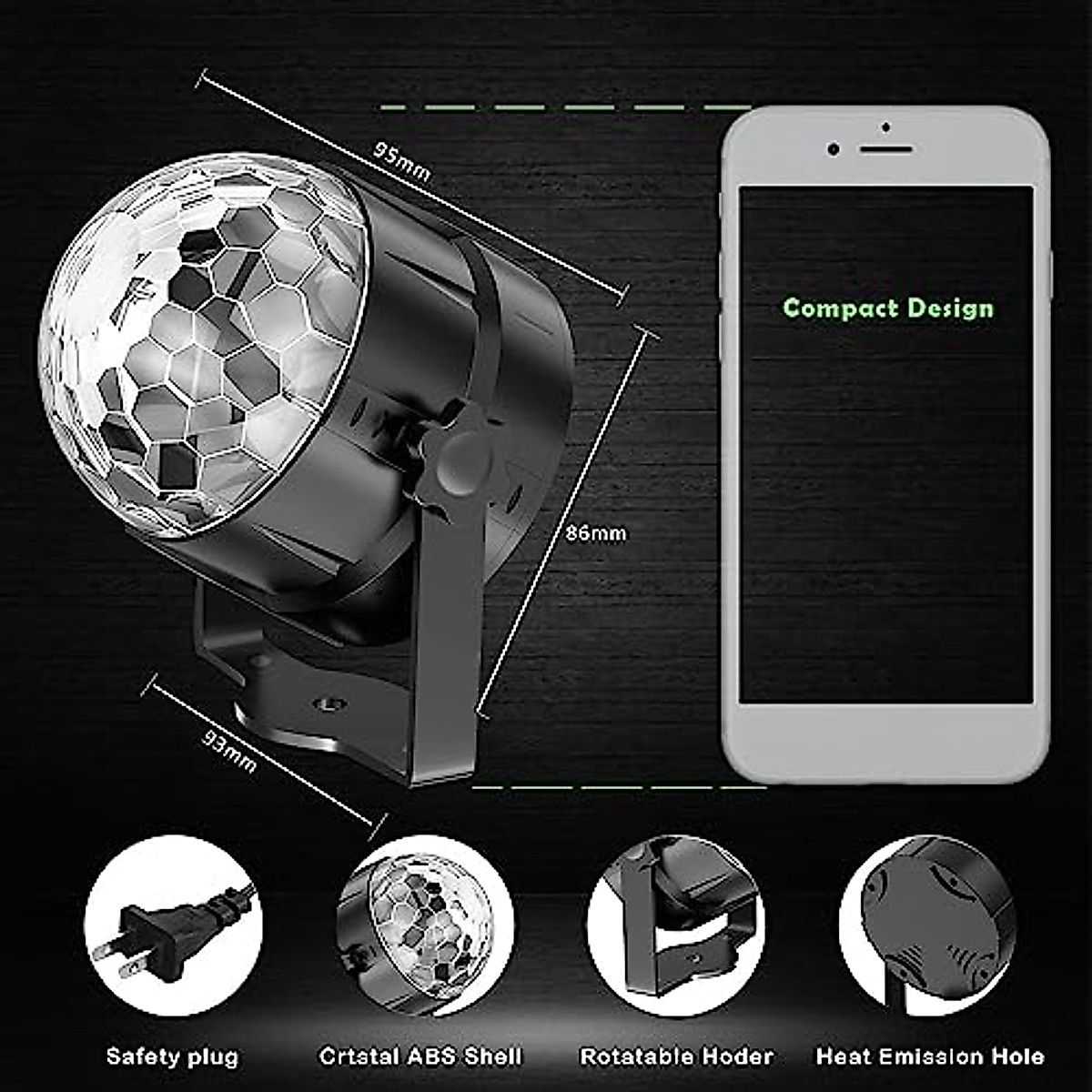 Disco Ball Party Lights Sound Activated Strobe Lamp with Remote Control for Home Room Dance Parties Bar Karaoke Xmas Wedding Show Club