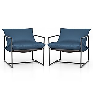 Tangkula Sling Accent Chair, Indoor Outdoor Leisure Chair with Seat & Back Cushions, Weatherproof Seat Fabric & Sturdy Metal Frame, Modern Ergonomic Lounge Chair for Living Room, Balcony (Navy)
