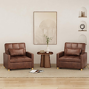 YODOLLA Sleeper Chair, 3 in 1 Chair Bed Sleeper for Adults, Fold Out Sofa Cama with Pillow and Convertible Backrest, Multi-Functional Reading Chair Couch Loveseat for Small Space, Saddle Brown