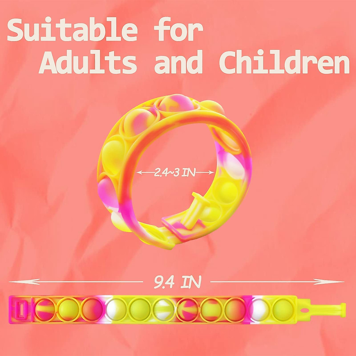 ZNNCO 30PCS Push Pop Pop Bubble Toy Fidget Bracelet, Durable and Adjustable, Multicolor Stress Relief Finger Press Bracelet for Kids and Adults ADHD ADD Autism