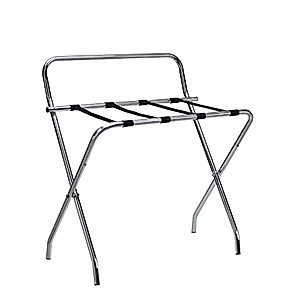 Kings Brand Furniture - Metal Foldable Luggage Rack, Suitcase Stand with Back, Chrome/Black