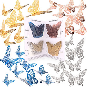Butterfly Wall Decor 48pcs 3D Stickers Decoration, for Kids Baby Bedroom Paper Butterflies Gold Friendship Stickers Decor Teachers Office Classroom Party for Christmas Gifts Friends Stickers Set.