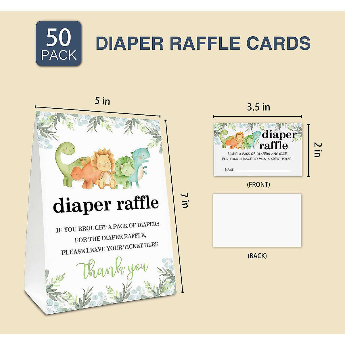 Diaper Raffle Tickets For Baby Shower, Safari Themed Jungle Forest Tropical Animals Cards, Party Favors For Baby Showers Game Cards, 1 Sign & 50 Cards Per Pack – (016-niaobu)