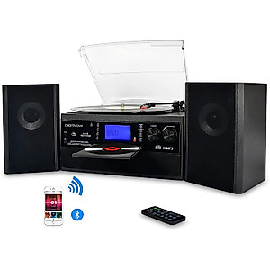 DIGITNOW Bluetooth Record Player Turntable with Stereo Speaker, LP Vinyl to MP3 Converter with CD, Cassette, Radio, Aux in and USB / SD Encoding, Remote Control, Audio Music Player Built in Amplifier