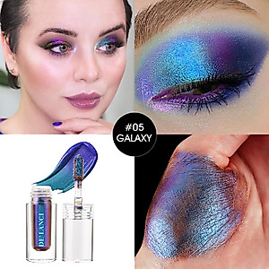 Liquid Glitter Eyeshadow, Chameleon Multichrome Purple Blue Holographic Eye Shadow, Intense Color Shifting Metallic Finish Eye Makeup, Long Lasting No Creasing Sparkle Eyeshadow, #05 GALAXY