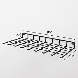 StoreYourBoard The Afton Laundry Room Shelf, Wire Shelving Wall Mounted, Hanging Hooks for Broom and Mop, Cleaning Supplies Shelf for Home and Garage, 17.5" x 9"
