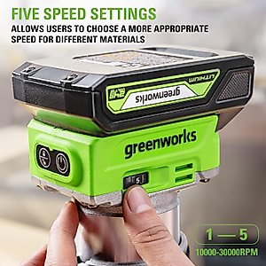 Greenworks 24V Cordless Trim Router, Variable Speed Brushless Motor Compact Palm Router with 2Ah Battery and Charger