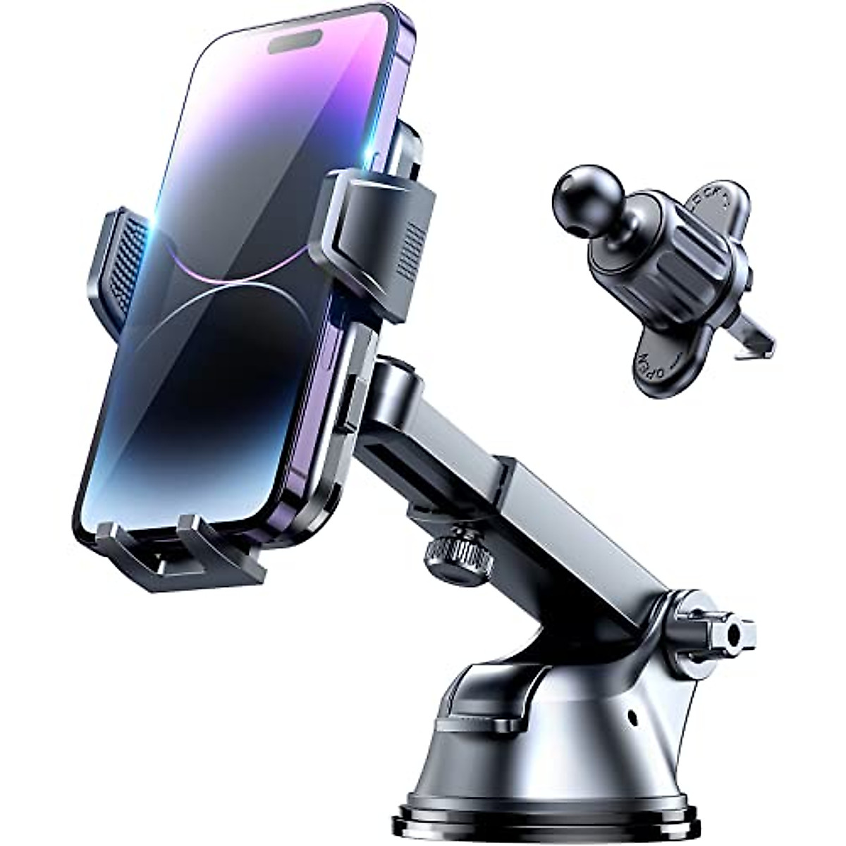 ADIUPUL Car Phone Holder Mount, Phone Mounts for Car 3 in 1 Universal Car Mount, Easy Clamp Hands Free Universal Fit for Dashboard Windshield Vent iPhone Samsung and More Phones