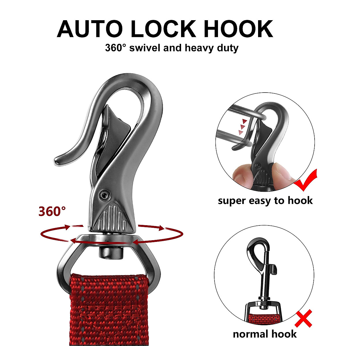 TwoEar 5FT 1IN Strong Red Dog Leash with 2 Padded Handles, Traffic Handle Extra Control, Comfortable Soft Dual Handle, Auto Lock Hook, Reflective Walking Lead for Small Medium and Large Dogs