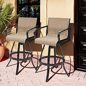 Pellebant Swivel Bar Stools Set of 2, Outdoor Aluminum Bar Height Chairs, All Weather Furniture for Patio, Pool, Garden, Backyard, Brown