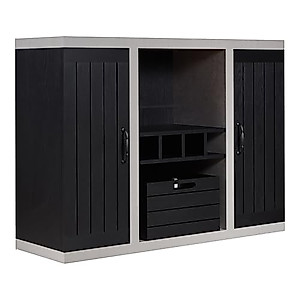 HOMES: Inside + Out FGI-1777C1 Cato Industrial Two-Tone Buffet with Open Shelf, Wine Bottle Holder, Slatted Drawer and Cabinets, Black and Cement