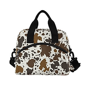 Moudou Cow Lunch Bag Reusable Insulated Cooler Lunch Tote Bag with Adjustable Shoulder Strap for Office Work School Picnic Travel
