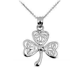 925 Sterling Silver Irish Celtic Three Leaf Clover Good Luck Charm Pendant Necklace, 22"