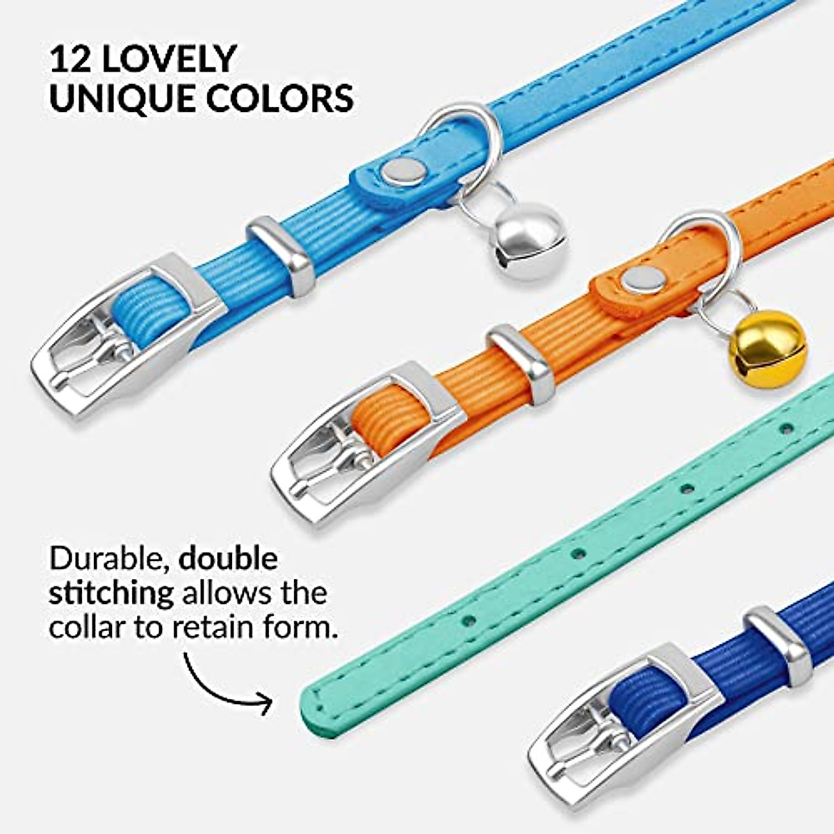 CollarDirect Leather Cat Collar with Bell - Kitten Collar, Small and Big Cat Collar for Boy Cats, Girl Cats with Safety Elastic Strap (Neck Fit 9"-11", Mint Green)