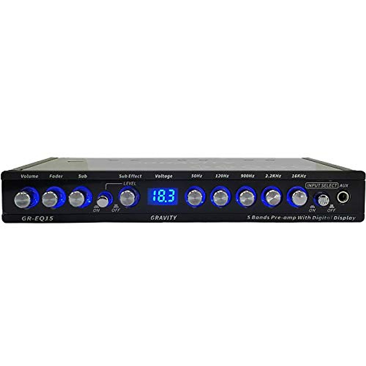 Gravity EQ15 1/2 Din Five Equalization Bands Car Audio Equalizer EQ Front, Rear +Master Volume Control with up to 9 Volts RMS of Output/Three Stereo RCA Output