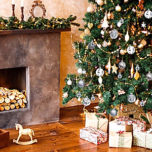 42 Pcs Christmas Tree Balls Ornaments Hanging Christmas Balls Glitter Plastic Xmas Tree Baubles 2.36'' and 1.18'' Christmas Tree Pendant Ball for Holiday Party Decoration (Silver, Stripe)