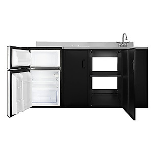 Summit Appliance CK72ADASINKR 72 Wide All-In-One Kitchenette, ADA Compliant, Sink and Faucet, 2-door Refrigerator-freezer, 2-burner Smooth-top Cooktop, Indicator Lights, Storage Compartments,Black