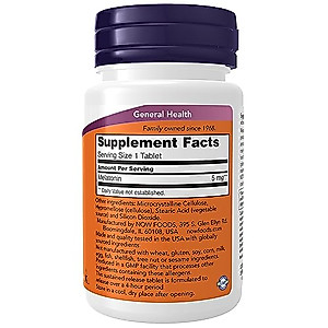 NOW Supplements, Melatonin 5 mg, Sustained Release, Formulated for a 4-Hour Release Period, 120 Tablets