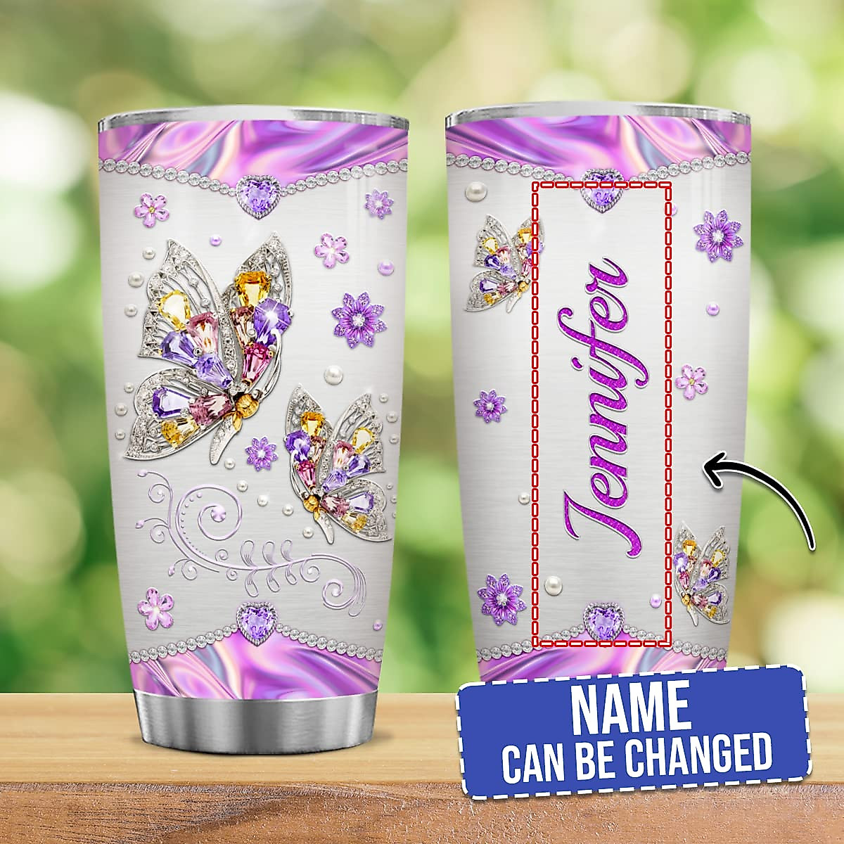 Wassmin Butterfly Tumbler Personalized Gift Stuff For Women Girls Lady Mom Custom Name Jewelry Drawings Style Tumblers 20oz 30oz Coffee Travel Mug Cup Birthday Christmas Customized Gift