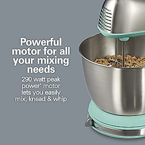 Hamilton Beach Classic Stand and Hand Mixer, 4 Quarts, 6 Speeds with QuickBurst, Bowl Rest, 290 Watts Peak Power, Blue (64658)