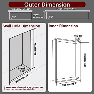 JQK Shower Niche No Tile Need, 18"×14" Matte White Bathroom Insert Shelf, 304 Stainless Steel Recessed Shower Caddy Organizer Storage, SNL1814-WH