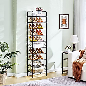 Tajsoon 10-Tier Shoe Rack Organizer, Narrow Shoe Rack for Closet Entryway, Metal Mesh Shoe Storage Shelf with X Shape Fixed Frame, Bronze