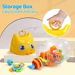 CUTE STONE Baby Rattles Toys Set, Babies Teethers Toys for Baby 3-12 Months, Early Development Learning Toy with Grasp, Spin Rattle Set and Storage Box, Newborn Infant Birthday Gifts for Girls & Boys