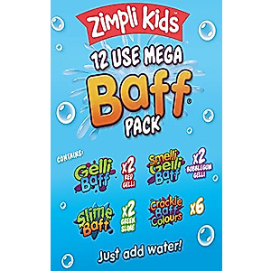 12 Use Mega Value Baff Pack from Zimpli Kids, 4 x Gelli Baff, 2 x Slime Baff & 6 x Crackle Baff, Children's Sensory & Bath Toy, Birthday Presents for Boys & Girls, Certified Biodegradable Gift