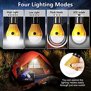 Camping Lights 5 Pack, PEMOTech Portable Camping Light 4 Lighting Modes, Battery Operated Hanging Tent Light LED Camping Tent Lantern Camping Equipment for Camping Hiking Backpacking Fishing Outage