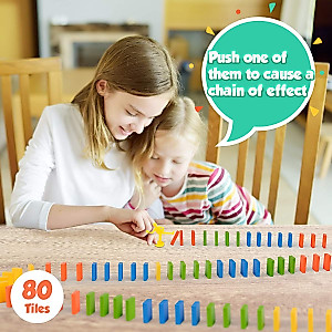 Vanmor Domino Train Toy, Automatic Dominoes for Kids, Mexican Train Musical Toys with Light, Dominos Stacker Blocks Game Toy for Toddlers Age 3-8 Gift