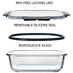 YANGNAY 8 Pack Glass Food Storage Containers, Glass Meal Prep Containers with Airtight Lids, Dishwasher/Freezer Safe Glass Containers, 2 sizes